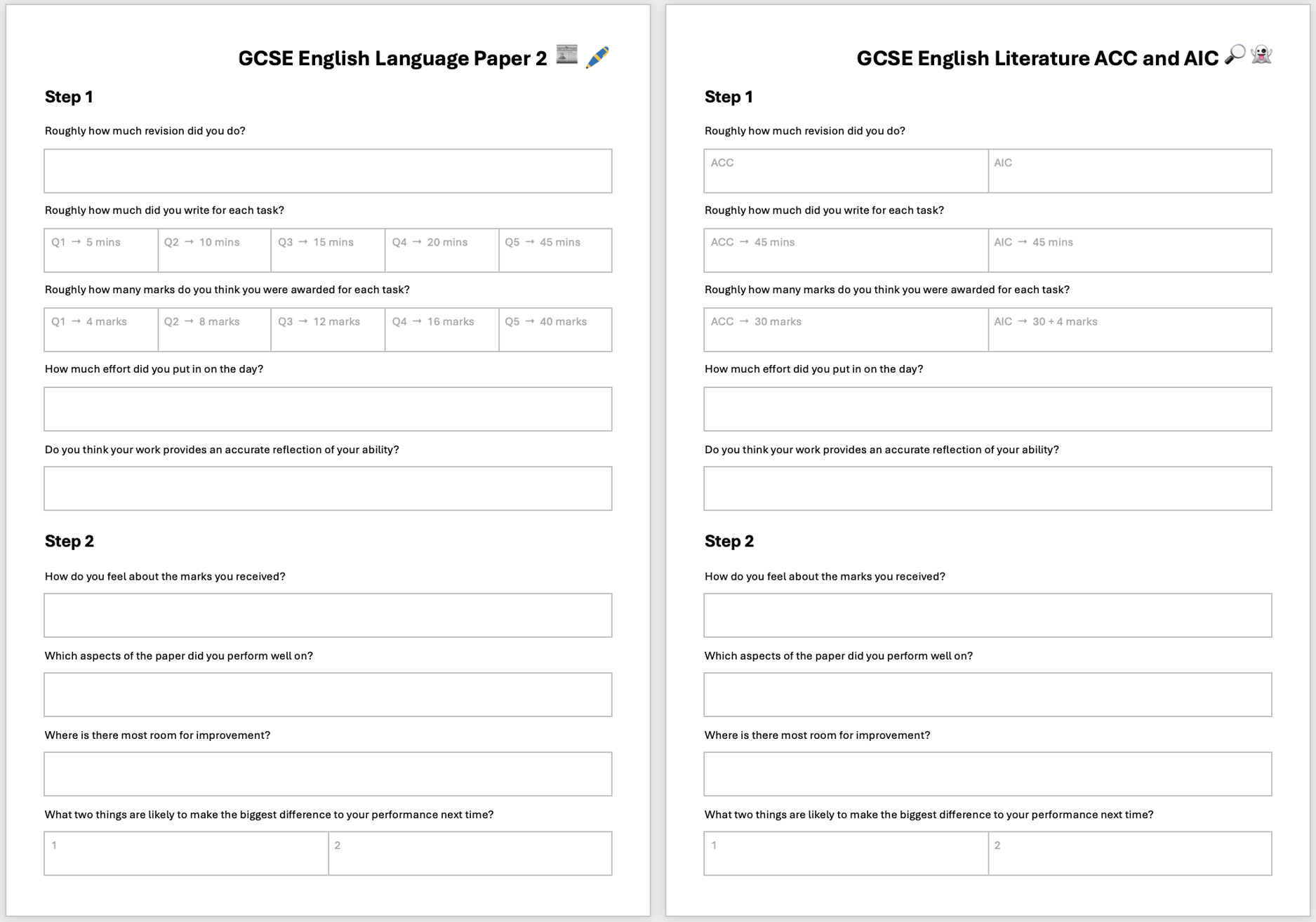 Mock Exam Reflection Form